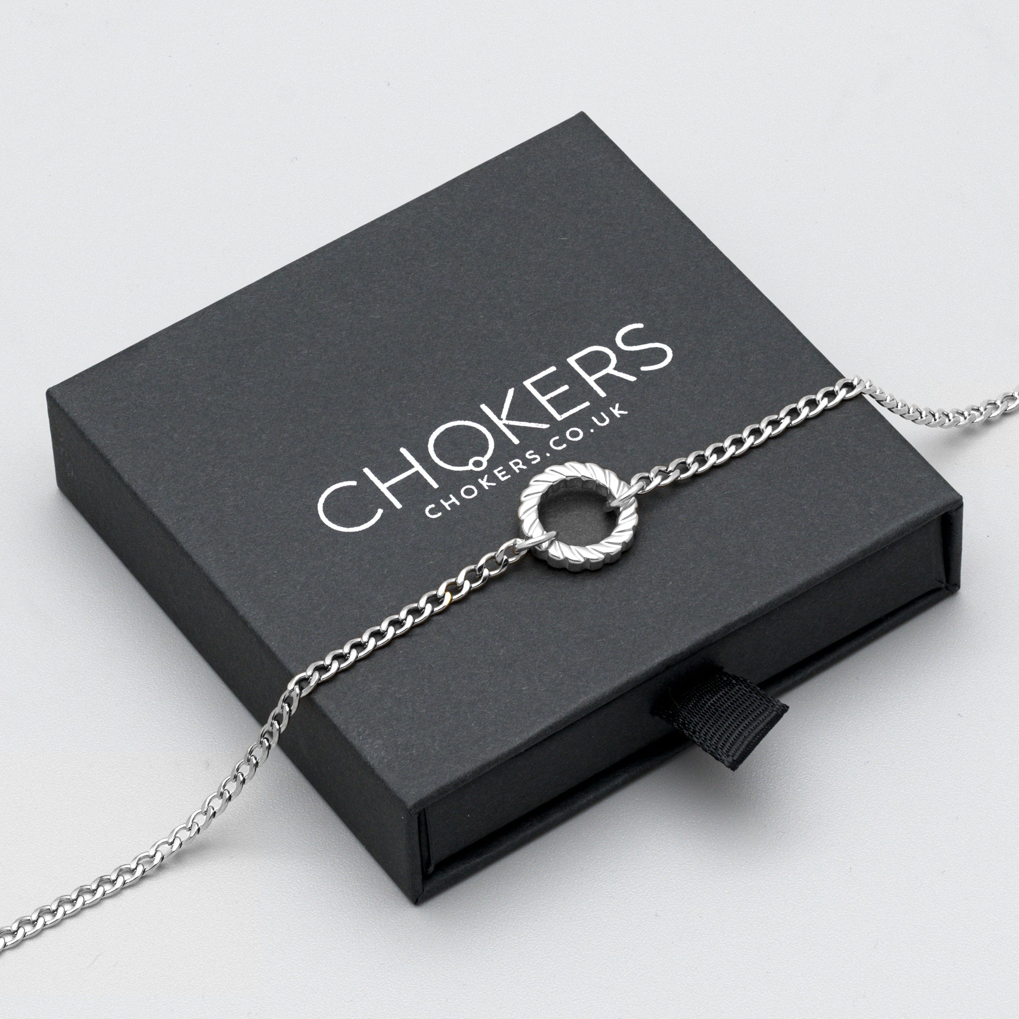 Silver O Ring Rope Day Collar - 3mm Cuban Chain Submissive Choker Necklace