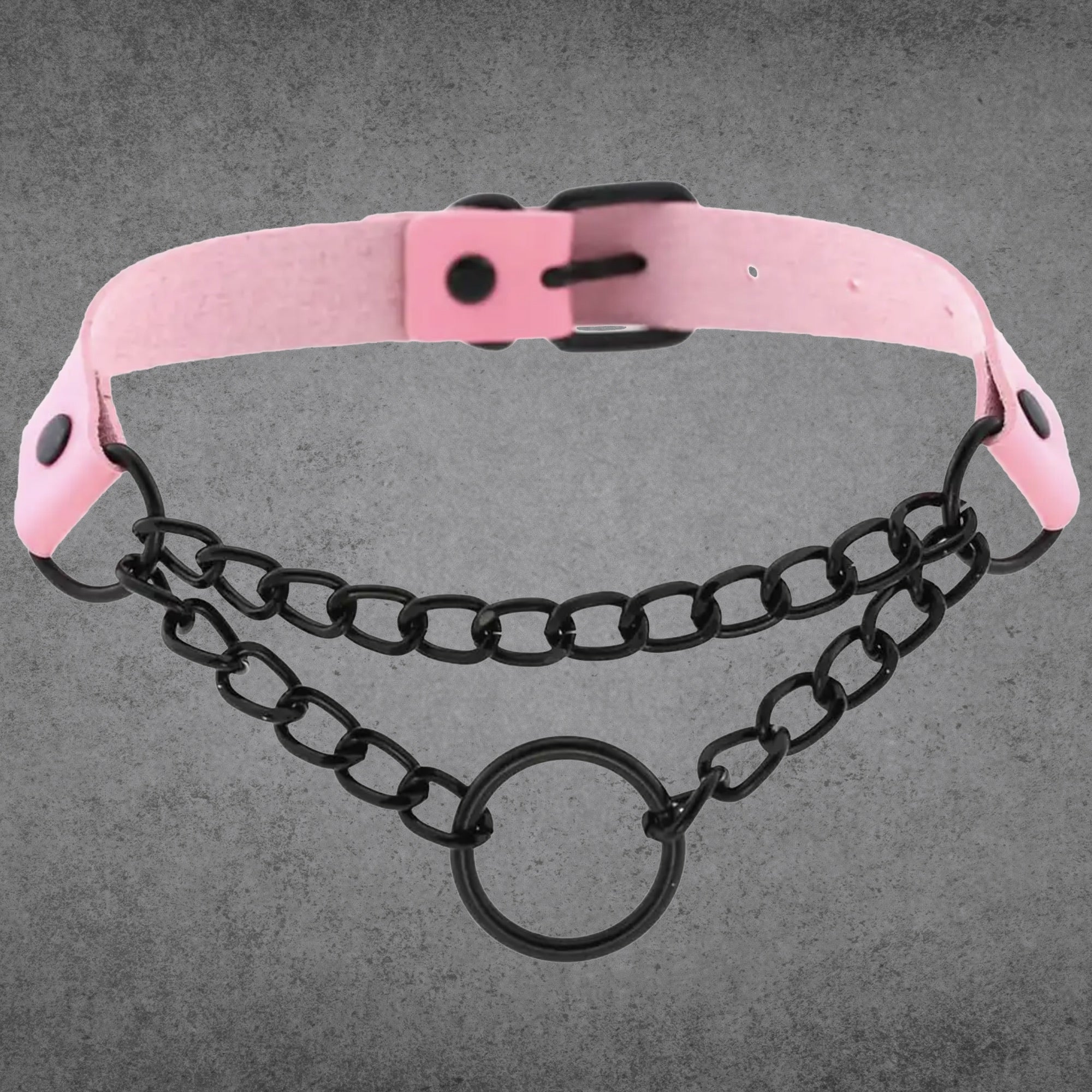 O Ring Layered Chains Gothic Collar - Baby Pink