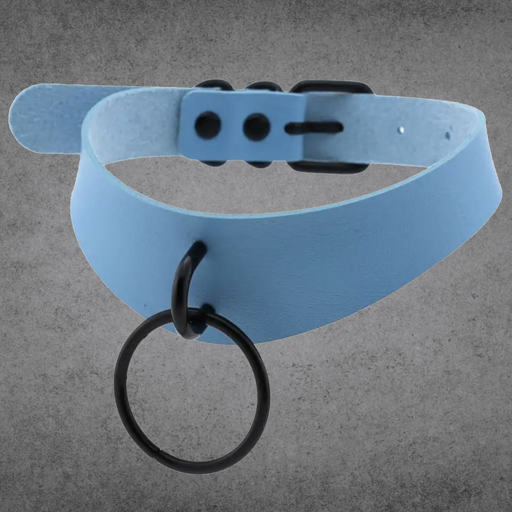 O Ring Posture Choker Collar - Baby Blue & Black