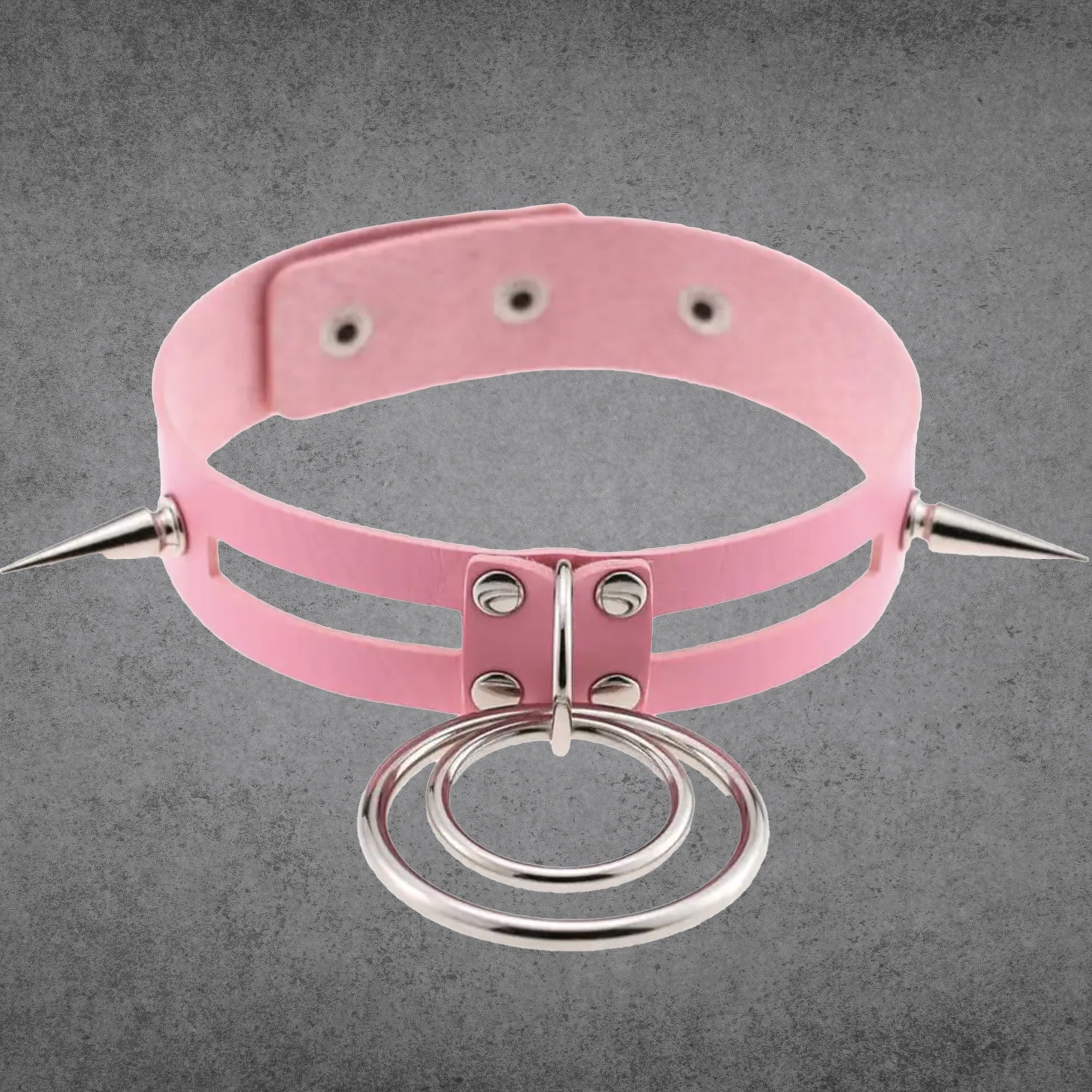 Gothic Double O Ring Spike Collar - Baby Pink