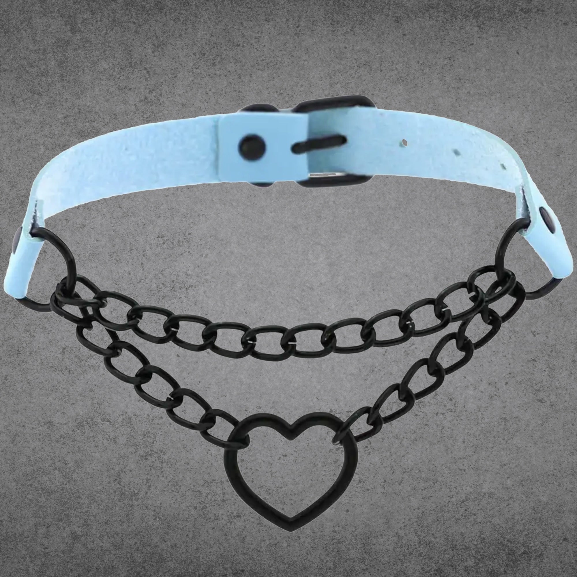 Chained Heart Choker - Baby Blue & Black
