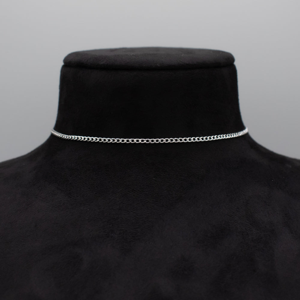 Plain Stainless Steel 2mm Cuban Chain Choker Necklace
