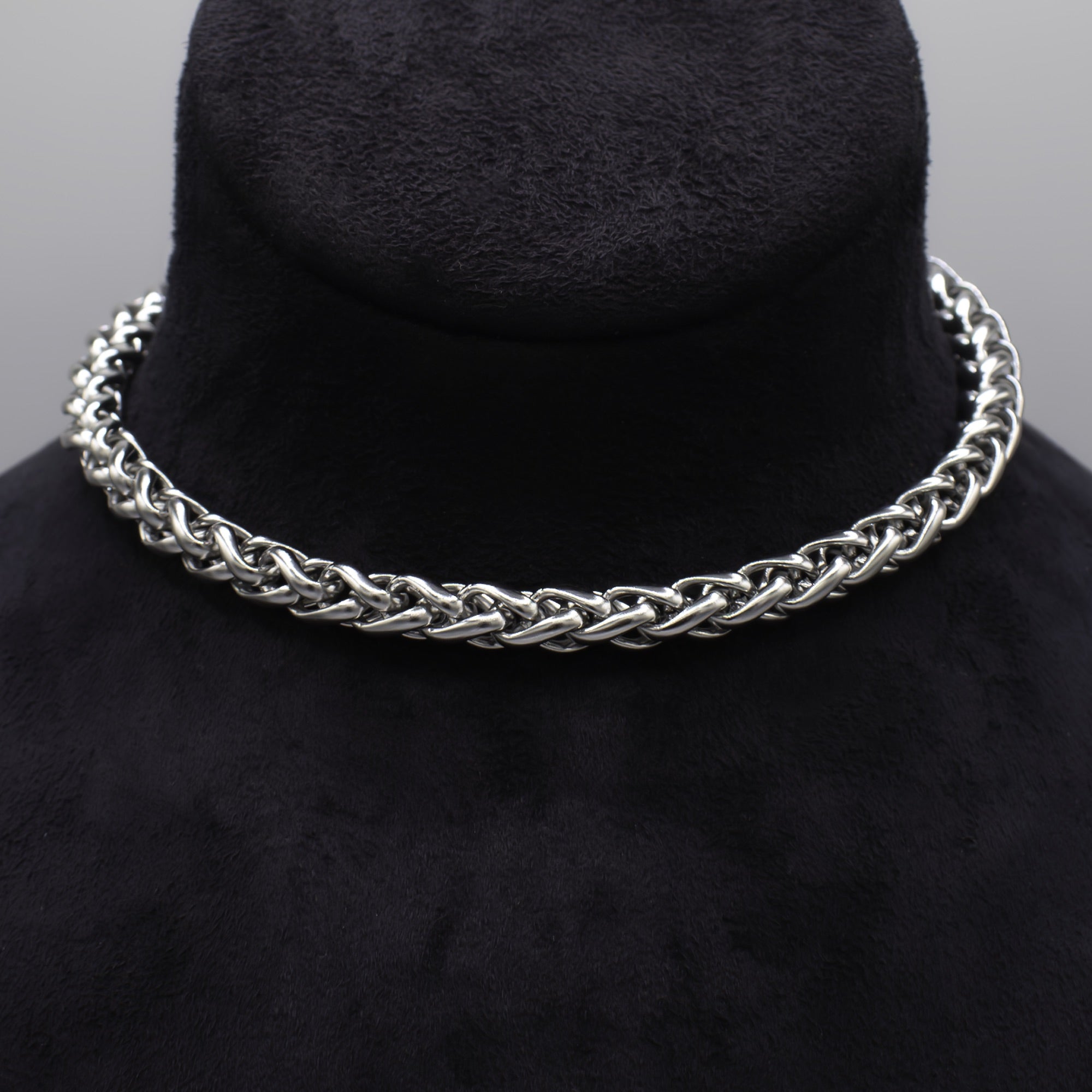 Chunky 8mm Plain Stainless Steel Foxtail Choker - Silver