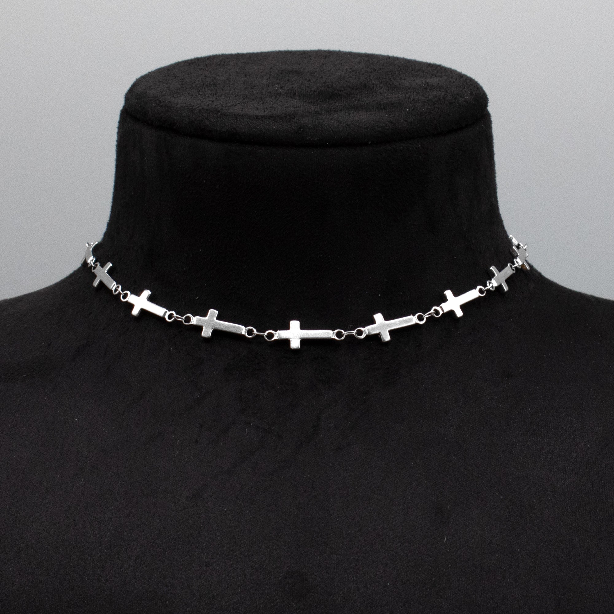 Cross Link Choker Necklace - Stainless Steel Crucifix Choker 18mm